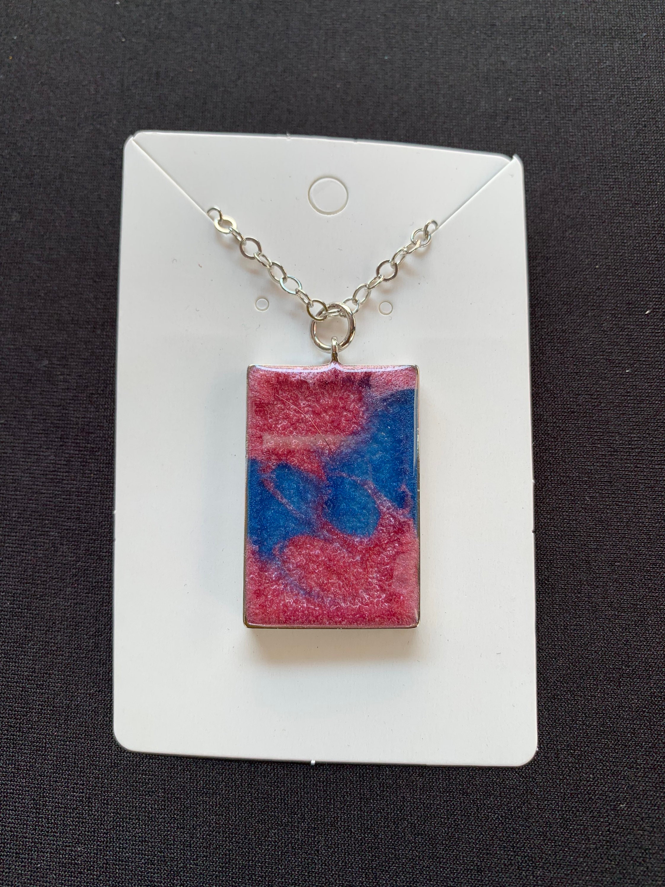 Silver rectangle pendant with necklace | Etsy