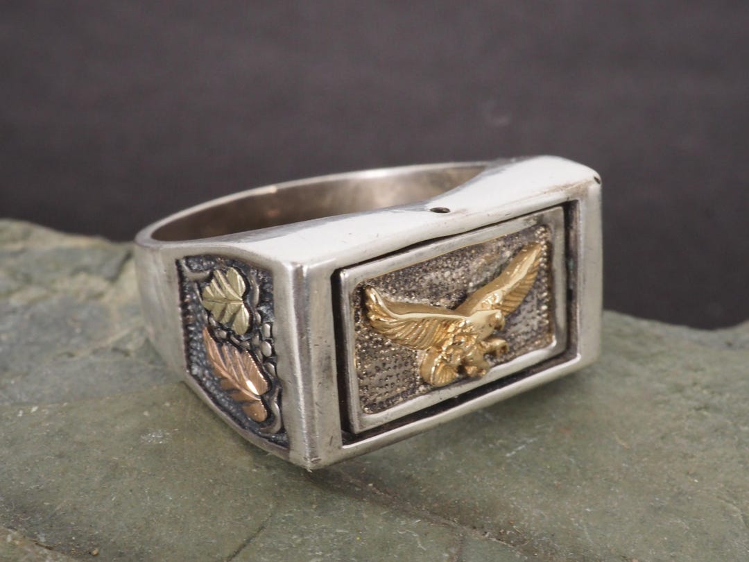 Vintage Coleman C.co Black Hills Gold Sterling Silver Eagle Flag Flip ...