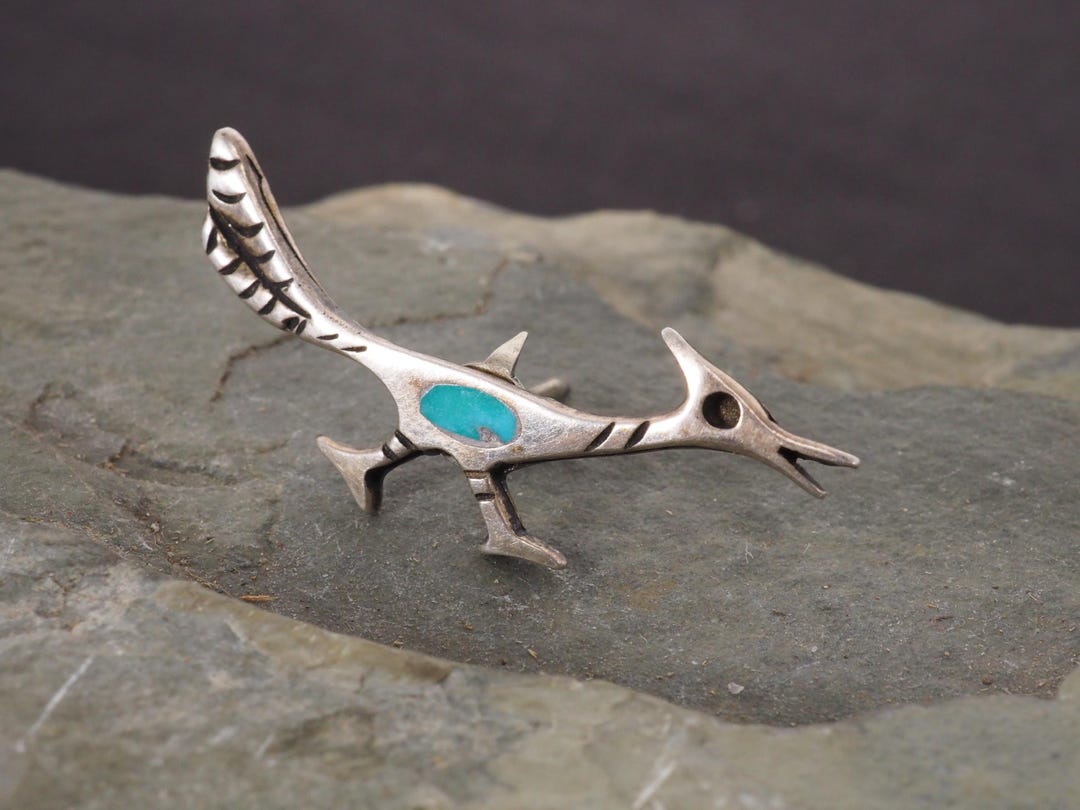 Vintage Native American Sterling Silver and Turquoise Roadrunner Brooch ...