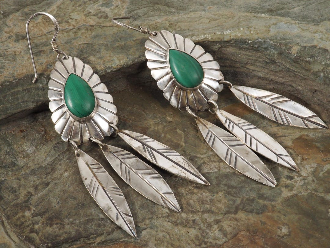 Vintage Native American Large Sterling Silver and Malachite Stamped ...