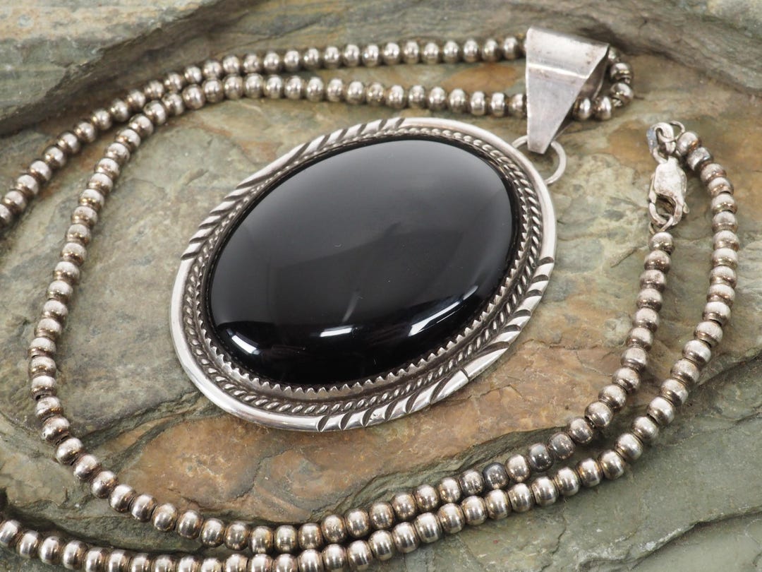 Vintage Native American Extra Large Sterling Silver and Onyx Pendant ...