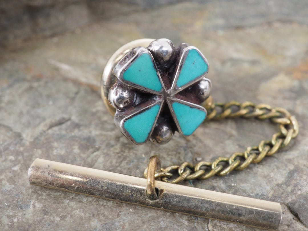 Vintage Native American Sterling Silver and Turquoise Tie Tack Pin - Etsy