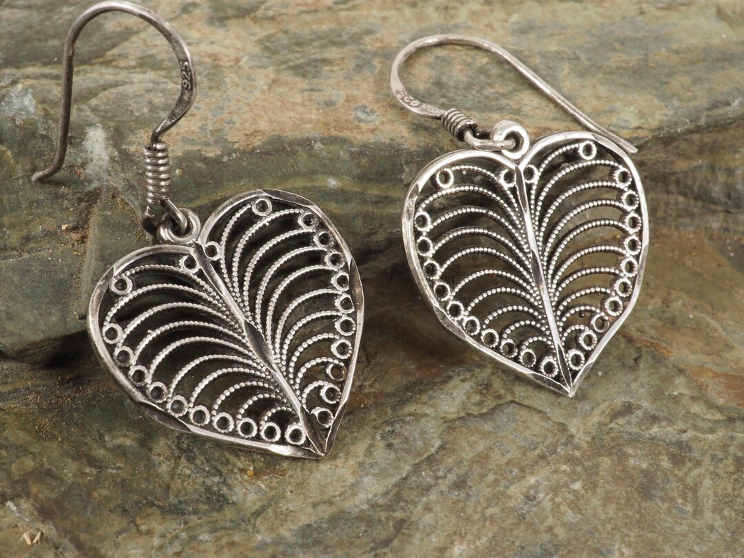Antique Sterling Silver Open Work Dangle Heart Earrings - Etsy