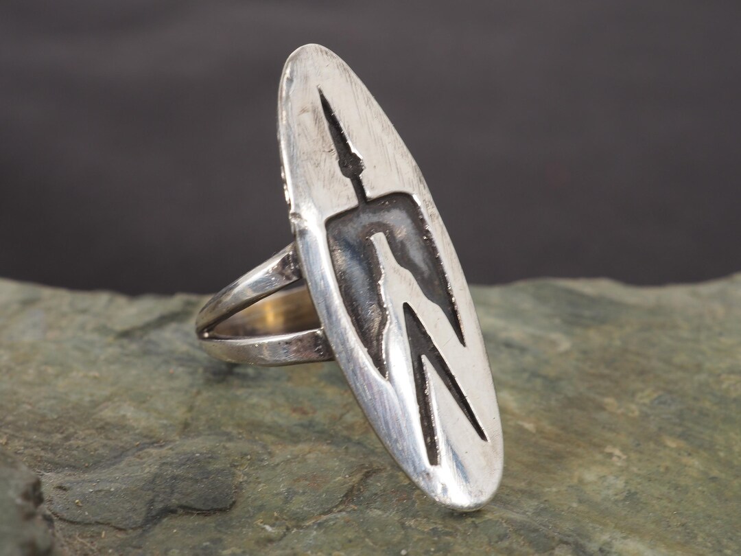 Vintage Hopi Overlay Sterling Silver Thunderbird Ring Size 6 Native ...