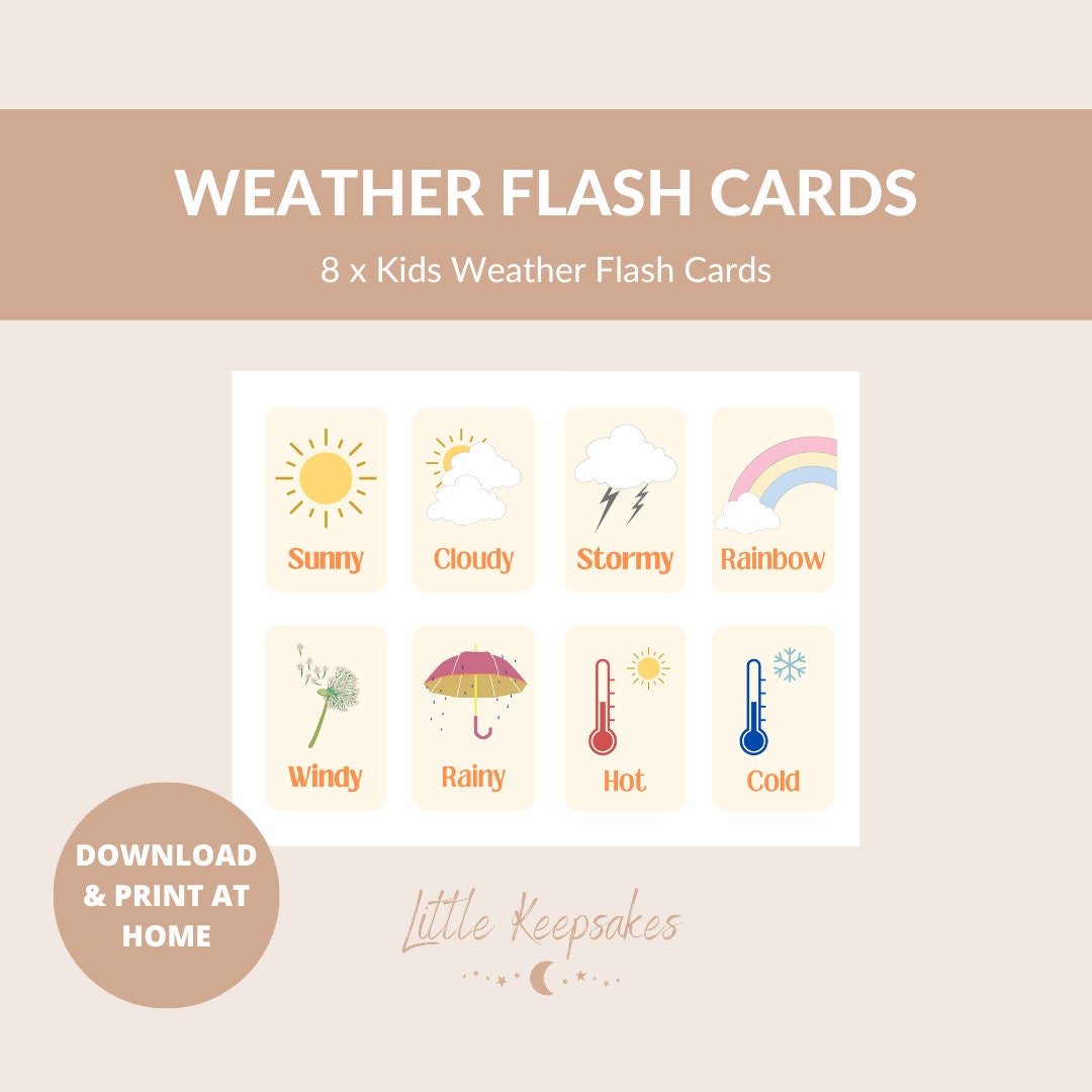 Printable Kids Weather Flash Cards for Kids Montessori Learning ...