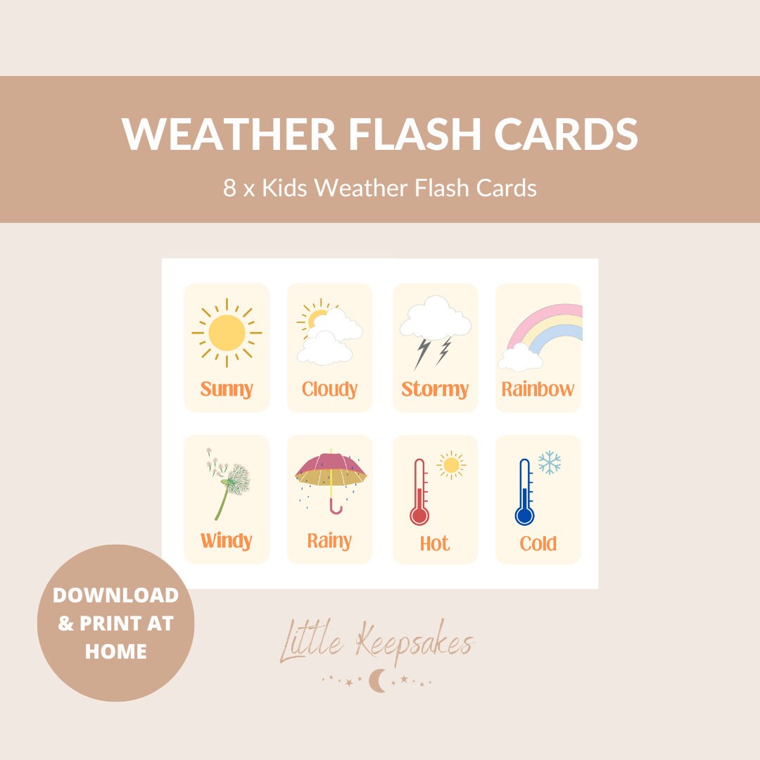 Printable Kids Weather Flash Cards for Kids Montessori Learning ...