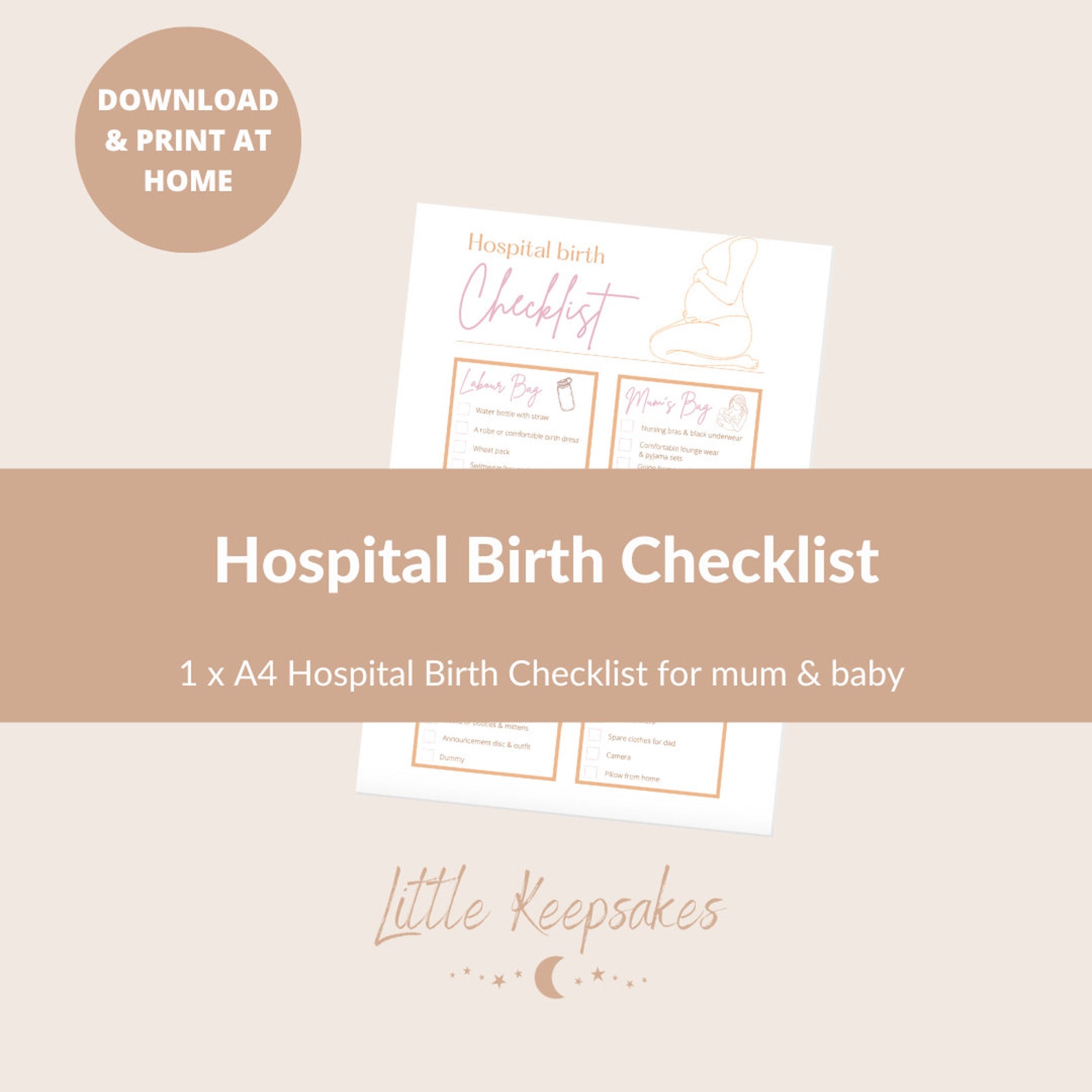 Printable Hospital Birth Bag Checklist Mum & Baby | Etsy