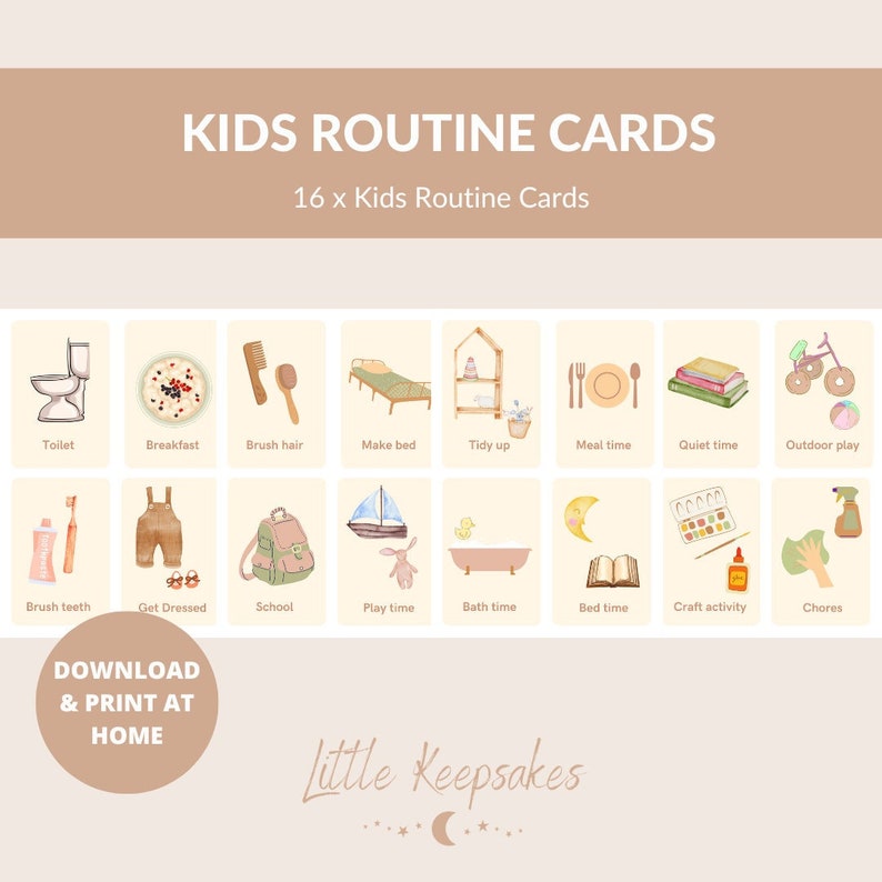 Printable Kids Routine Card Set Montessori Kids Chore - Etsy