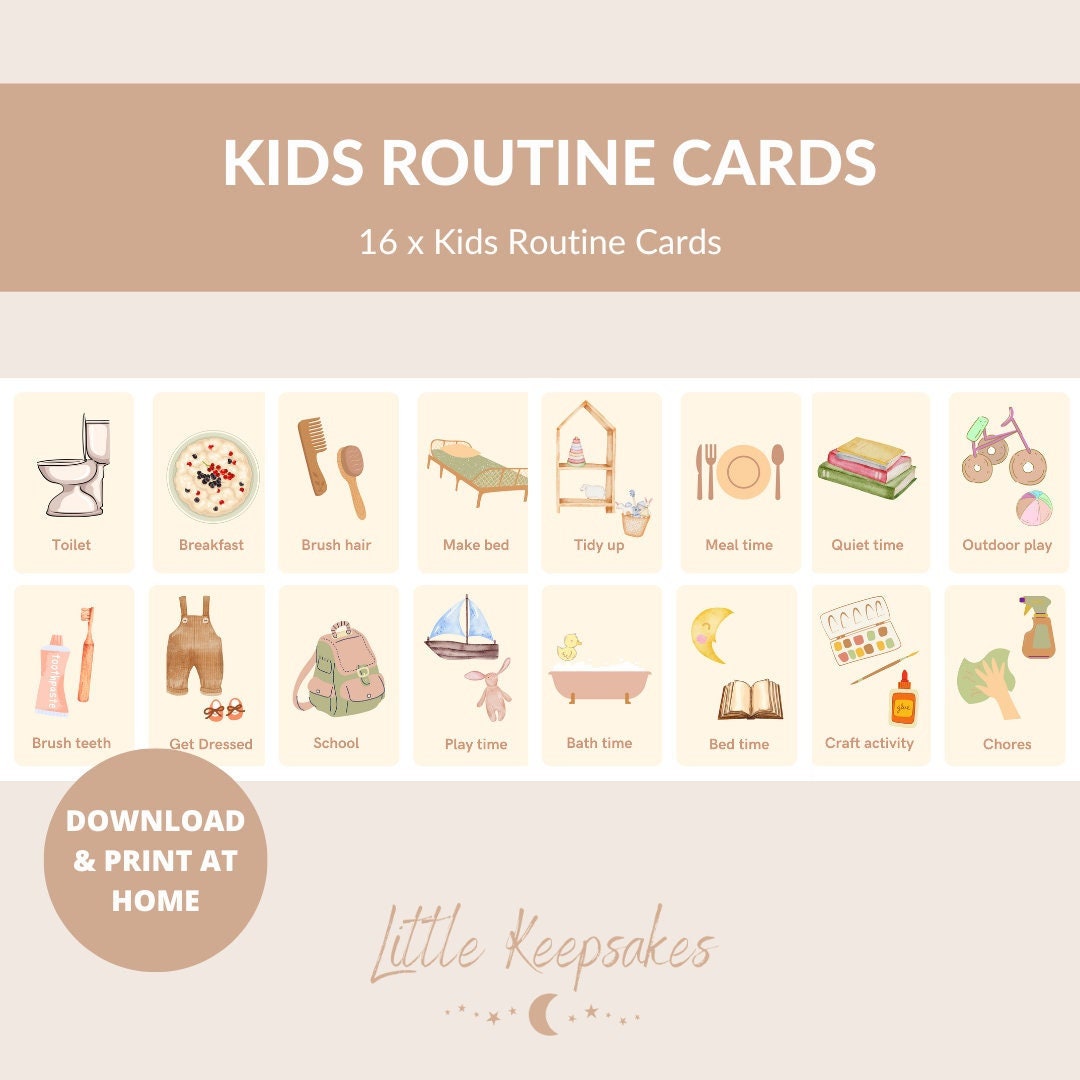 Printable Kids Routine Card Set Montessori Kids Chore - Etsy Australia
