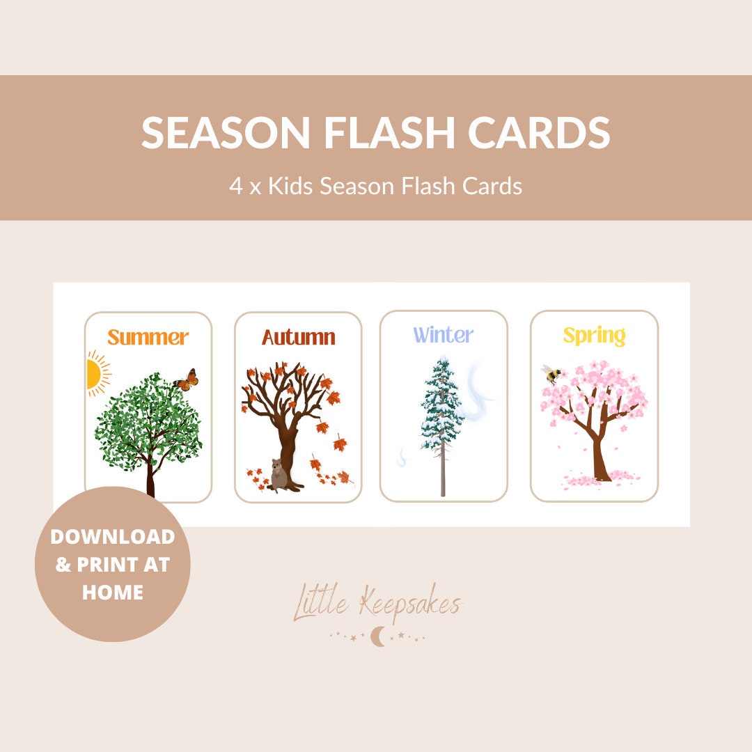 Printable Season Flash Cards for Kids Montessori Learning Educator ...