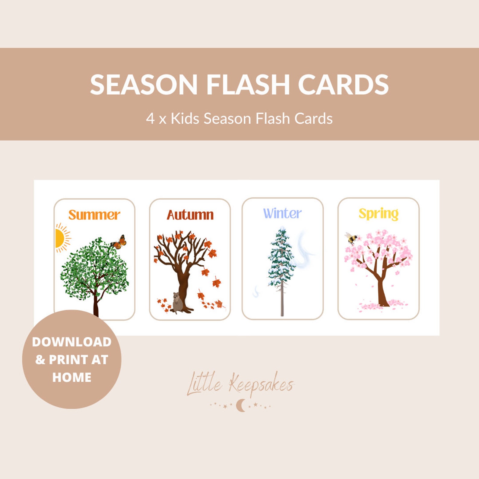 Printable Season Flash Cards for Kids Montessori Learning Educator ...