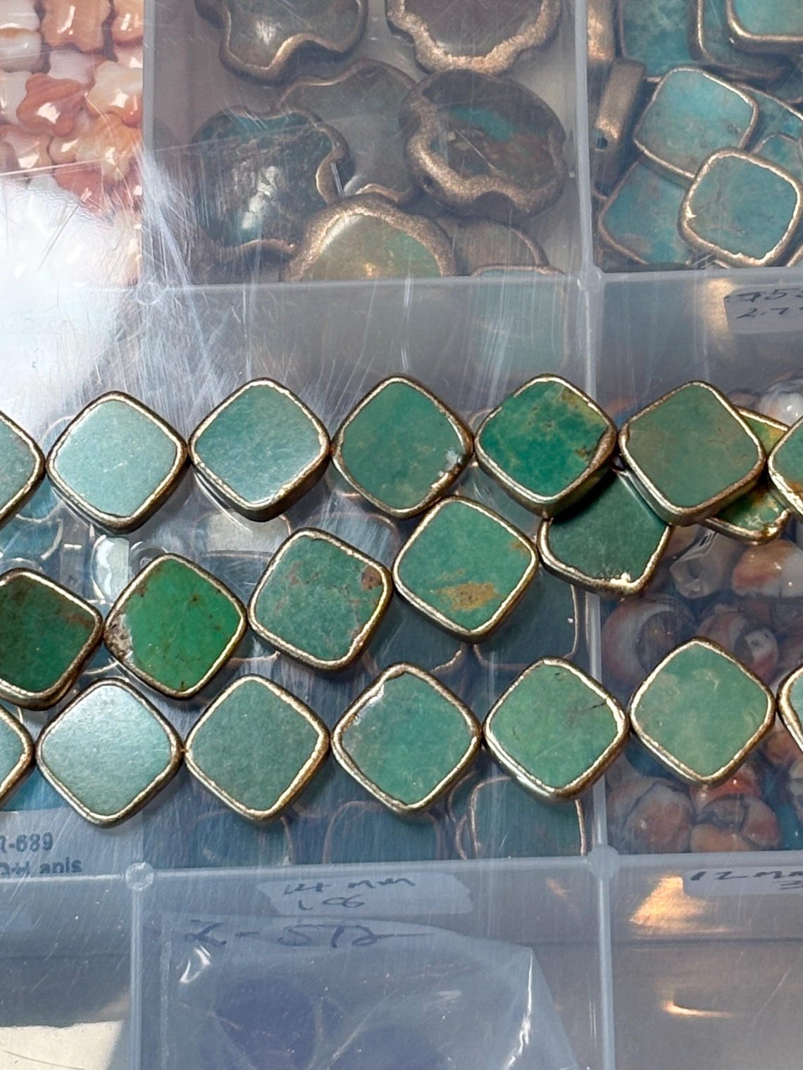 Gold Edge Turquoise Diagonal Square Beads (1 Bead) - Etsy