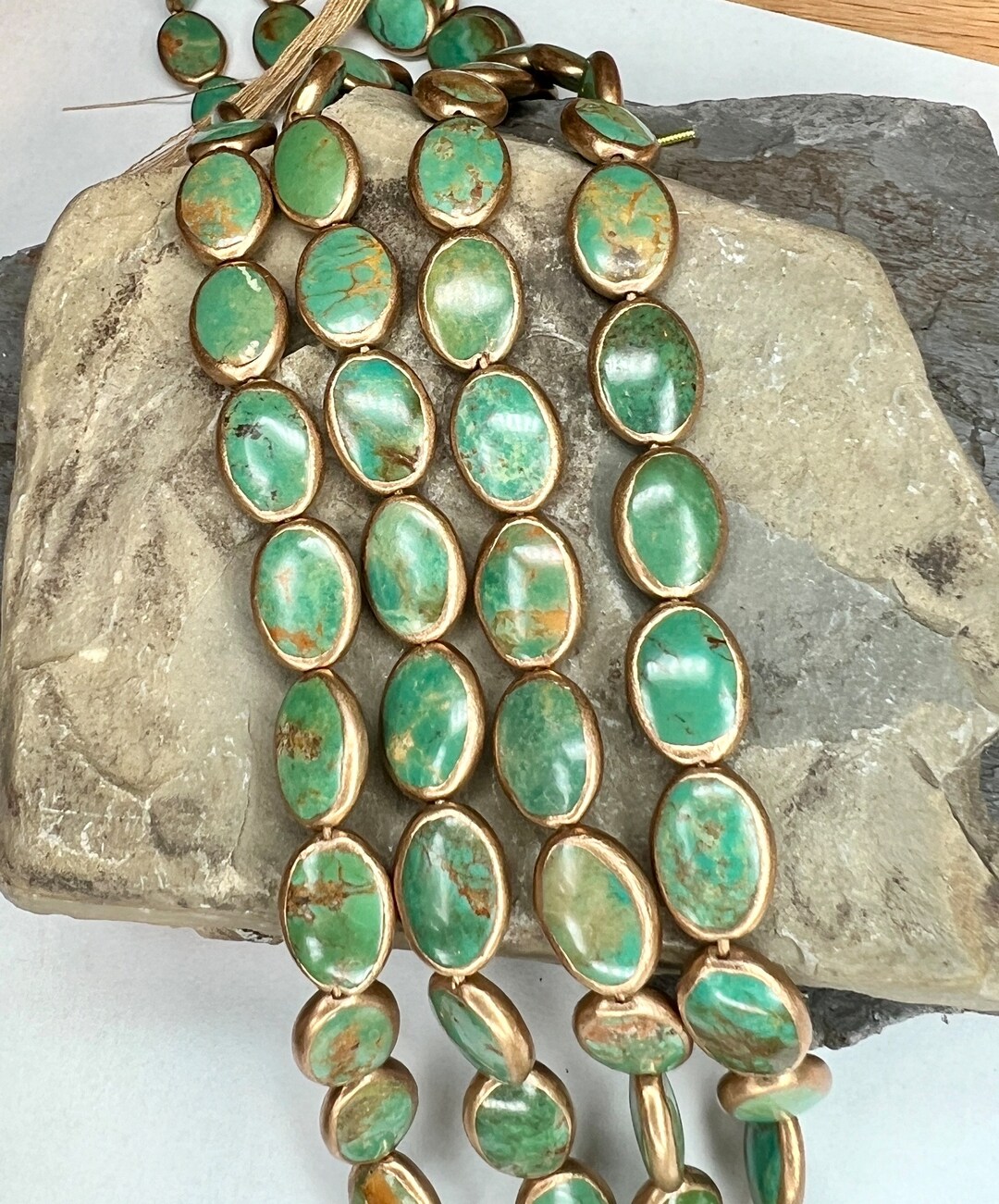 Gold Edged Green Turquoise Pebble Bead 10x13mm (1 Bead) - Etsy