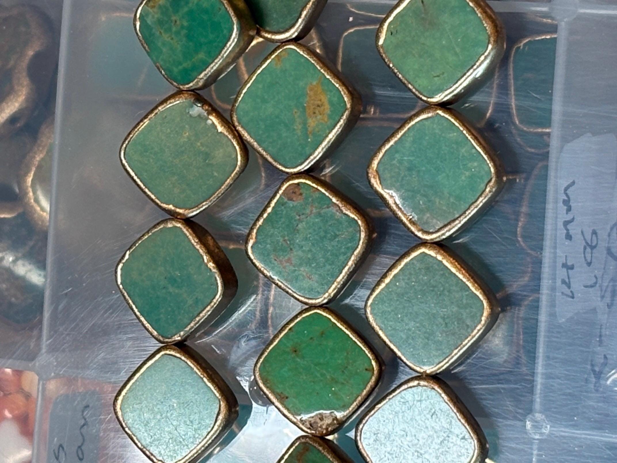 Gold Edge Turquoise Diagonal Square Beads (1 Bead) - Etsy