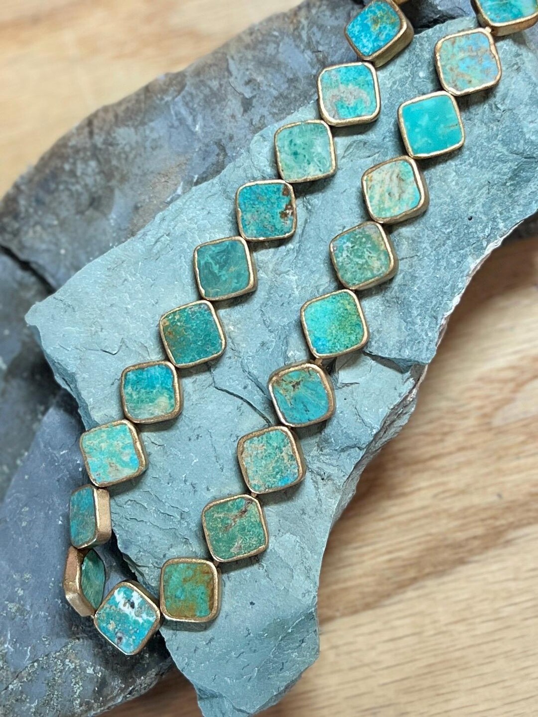 Gold Edge Turquoise Diagonal Square Beads (1 Bead) - Etsy