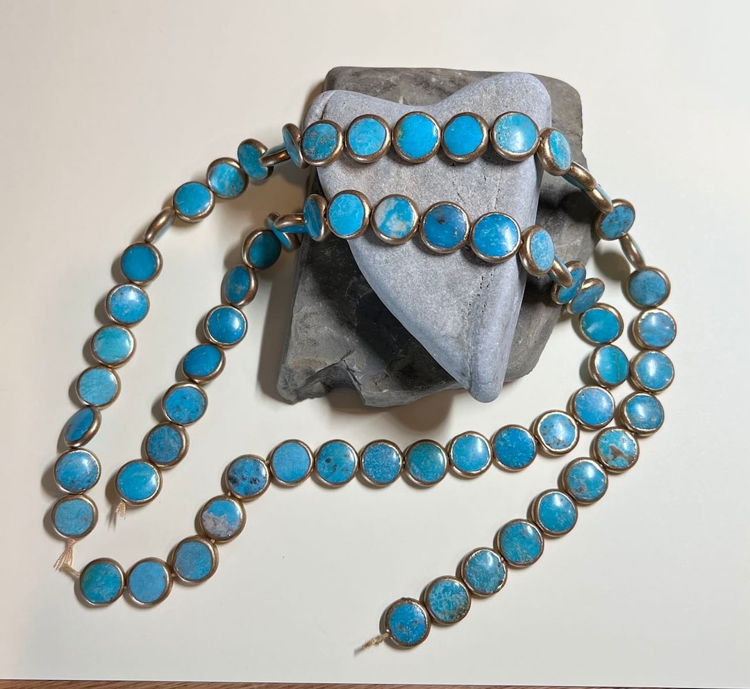 Gold Edge Blue Turquoise Puff Coin Bead 12mm (1 Bead) - Etsy