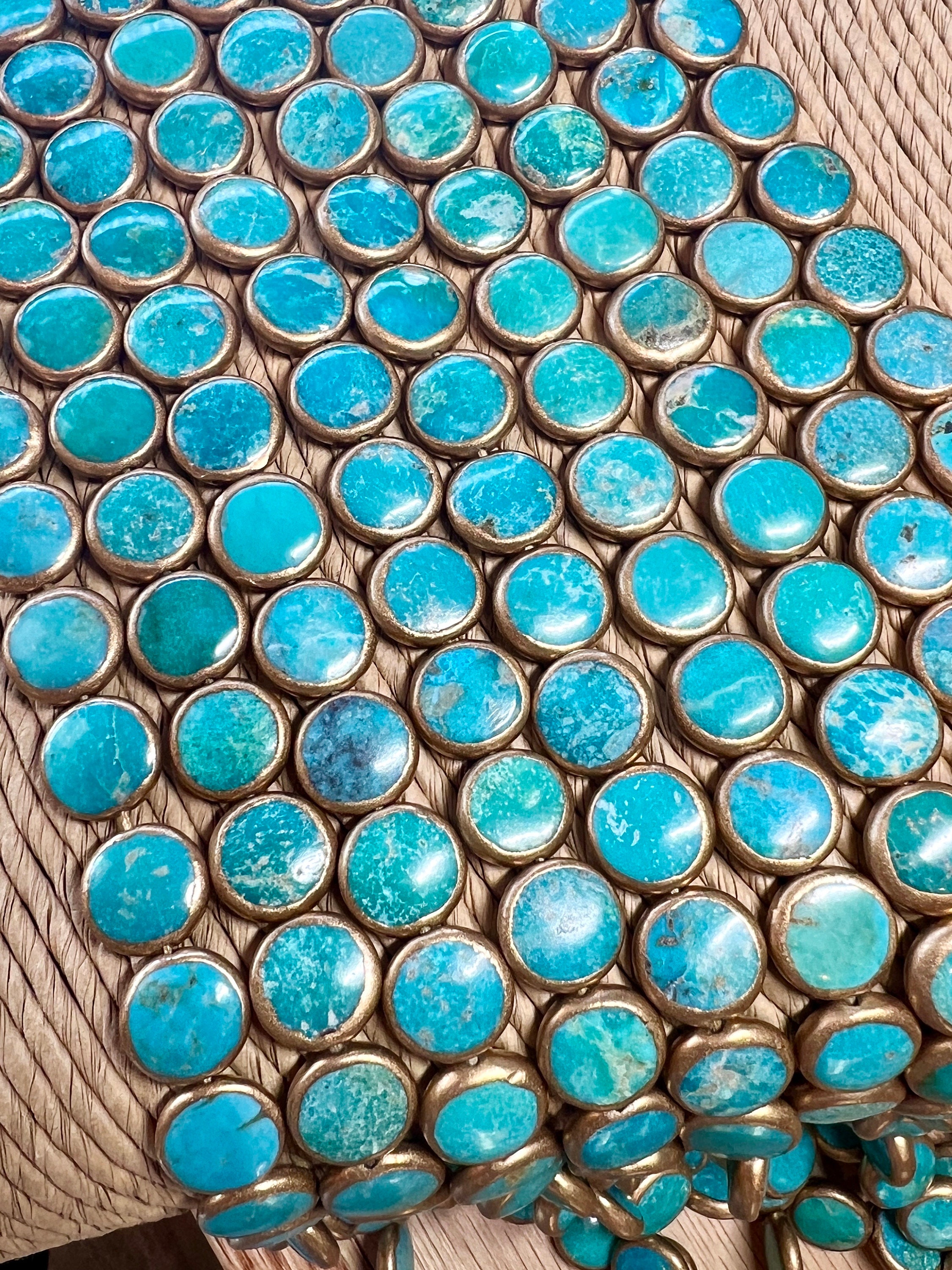Gold Edge Turquoise Coin Bead Strand FULL STRAND - Etsy