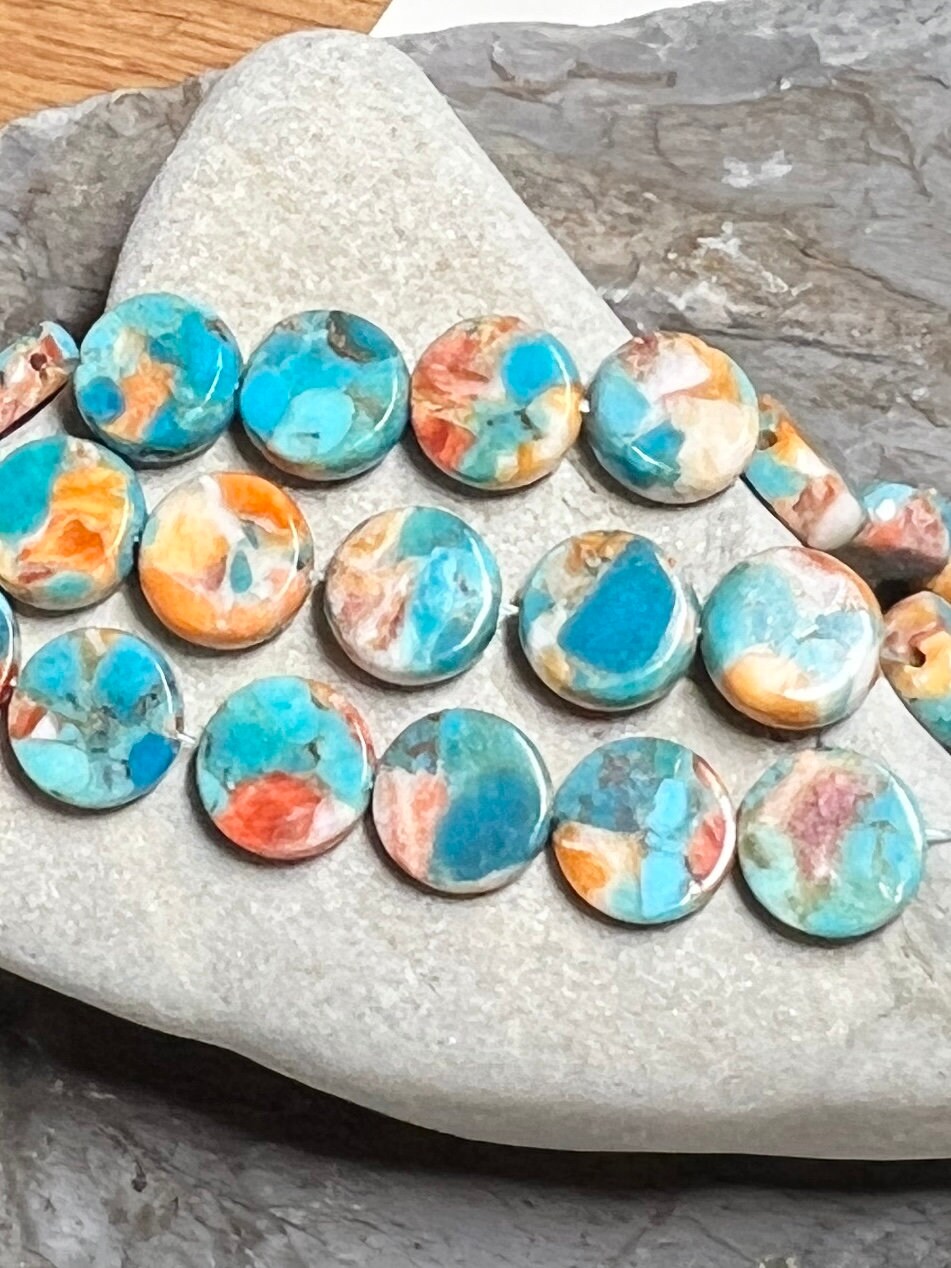 Turquoise and Spiny Oyster Coin Bead 10mm (one Bead) - Etsy