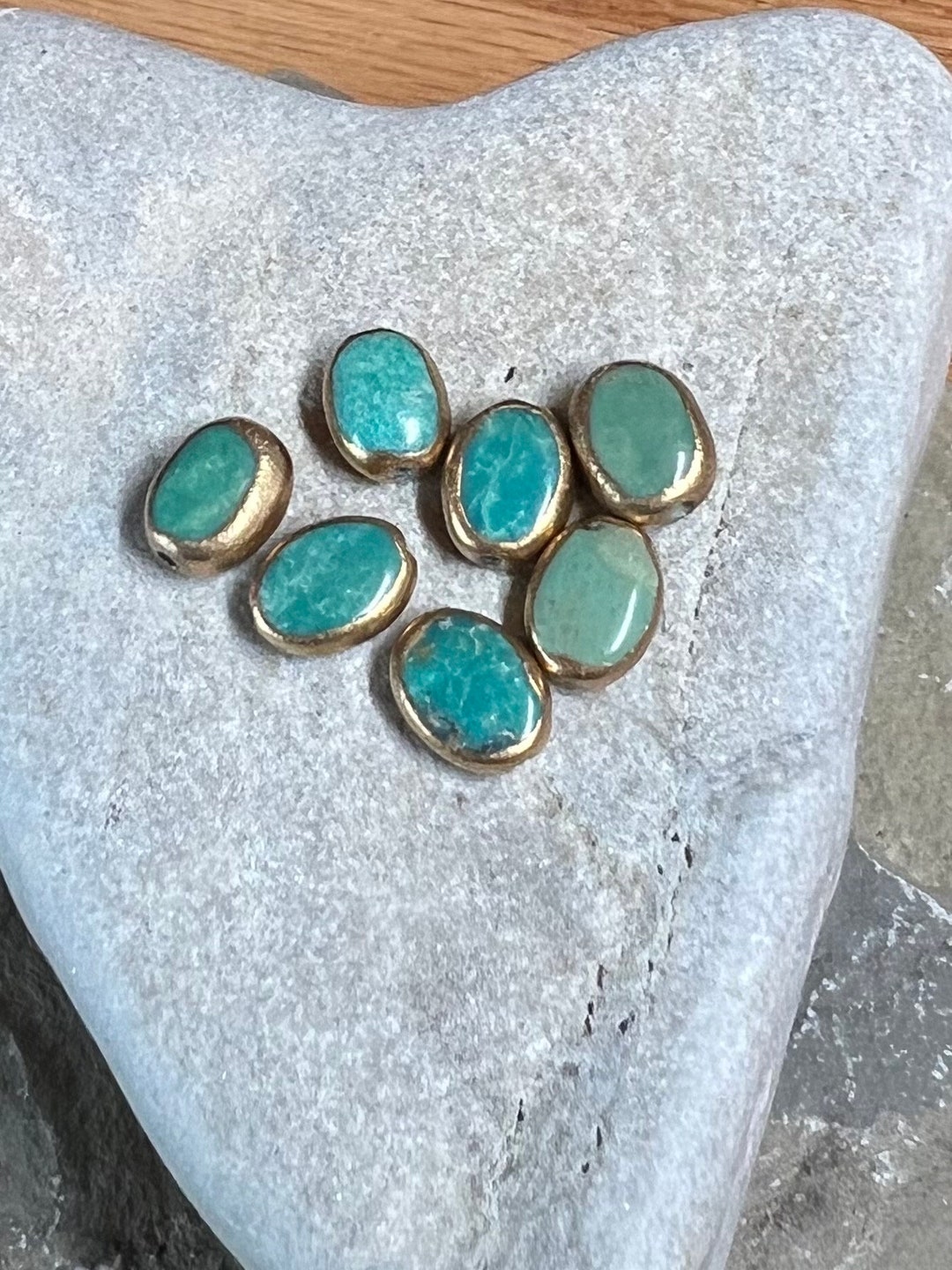 Pebble Bead Gold Edged Green Blue Turquoise 8x6mm - Etsy