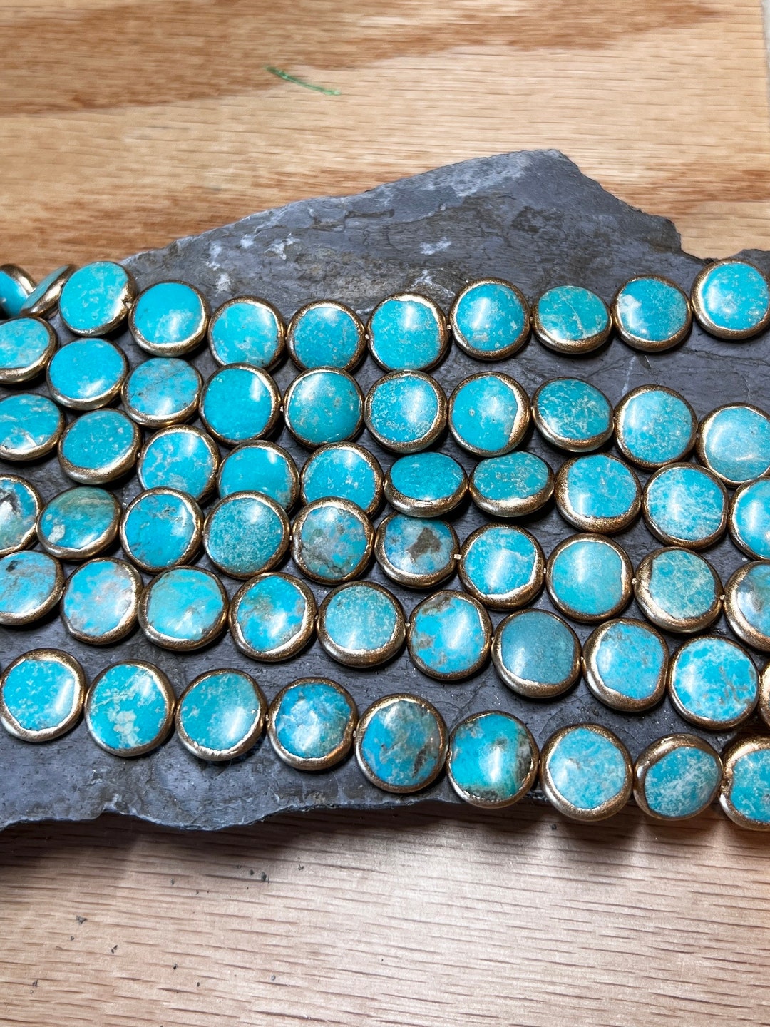 Gold Edge Blue Turquoise Puff Coin Bead 12mm (1 Bead) - Etsy