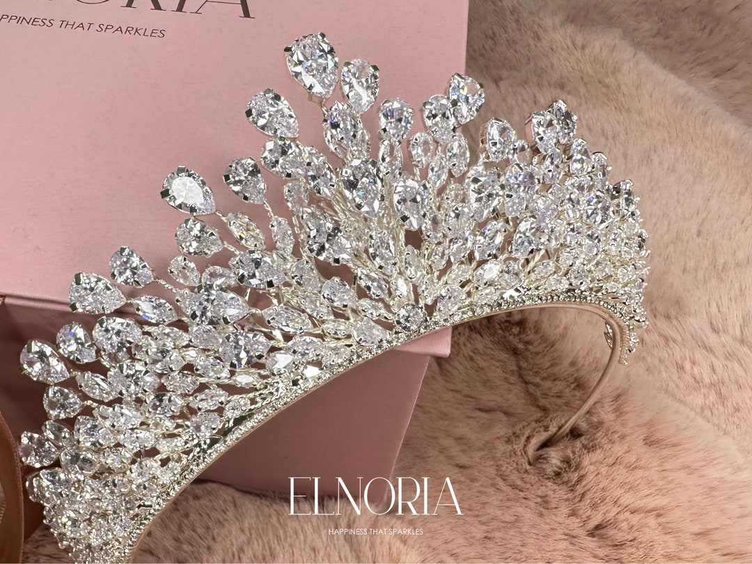 Majestic Bridal Crown With Clear Stones Pear Shape Stone Bridal Hair ...