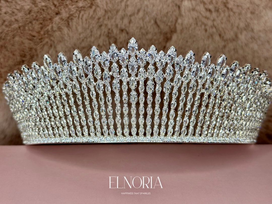Princess Bride Wedding Crown Crystal Tiara Silver Headpiece With Cubic ...