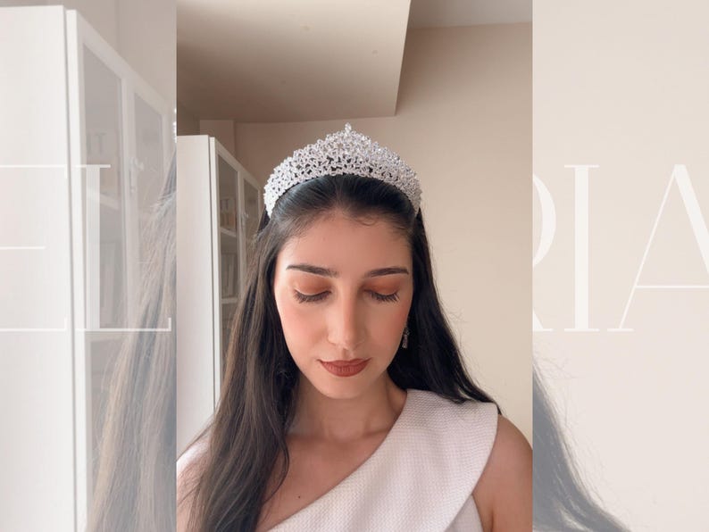 Swarovski Crystal Bridal Tiara Silver Princess Crown Cubic Zirconia ...