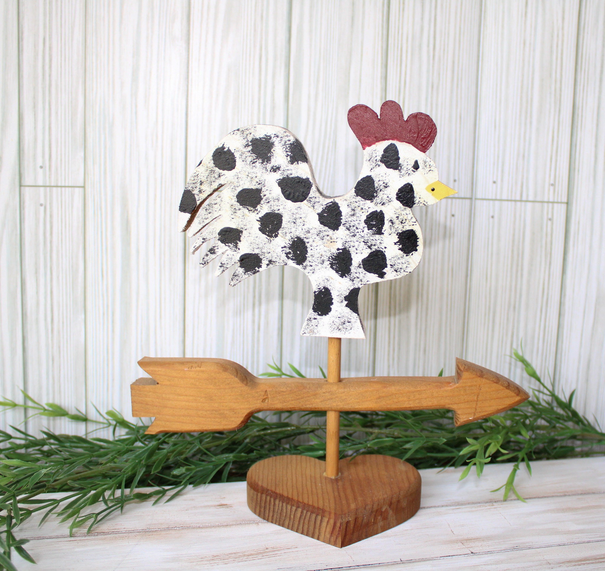 Vintage Wooden Chicken (black and White) Farmhouse Decor Tooled Rooster ...