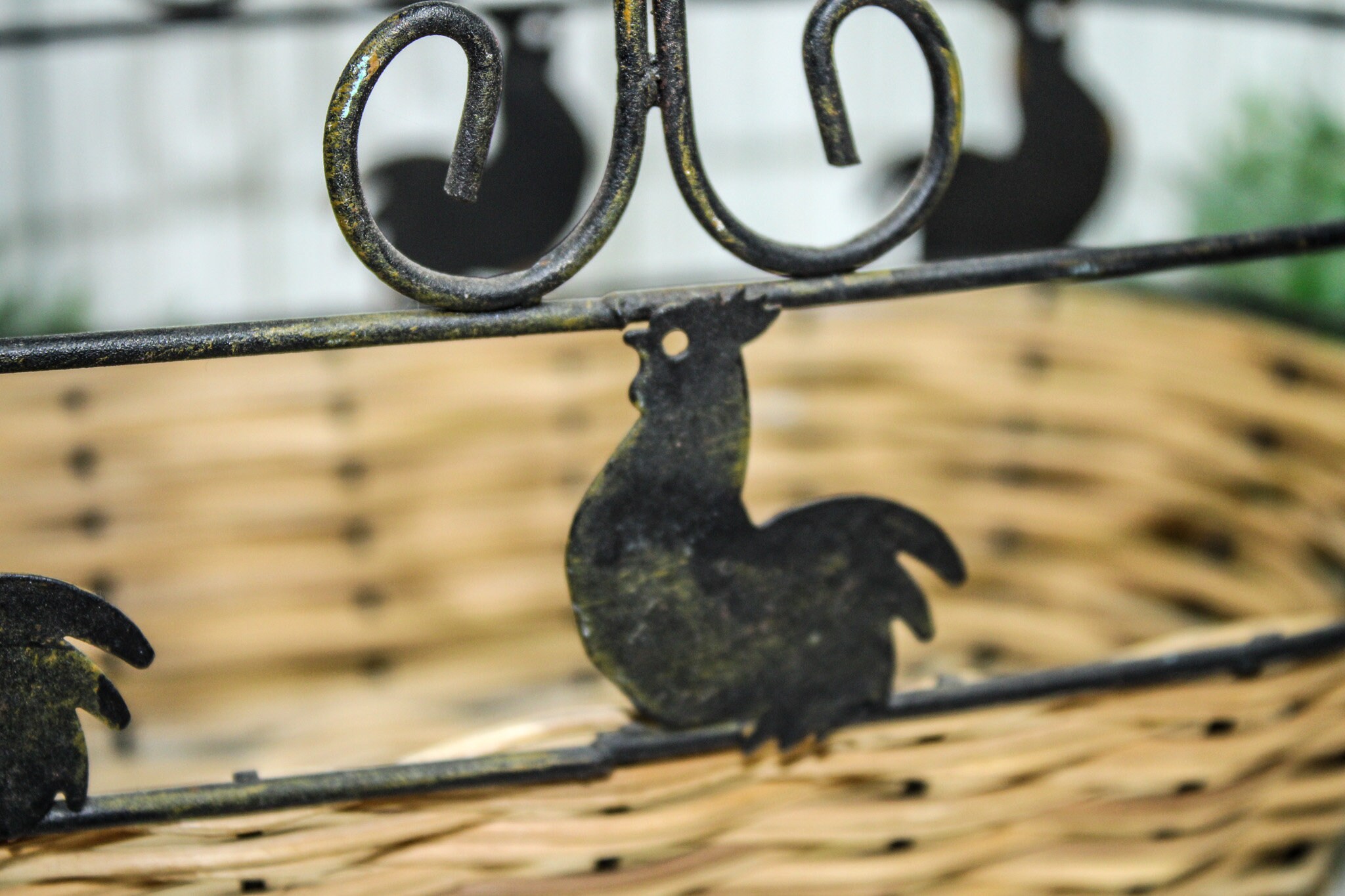 Rooster Metal and Wicker Handled Basket Farmhouse Decor Rooster Decor ...