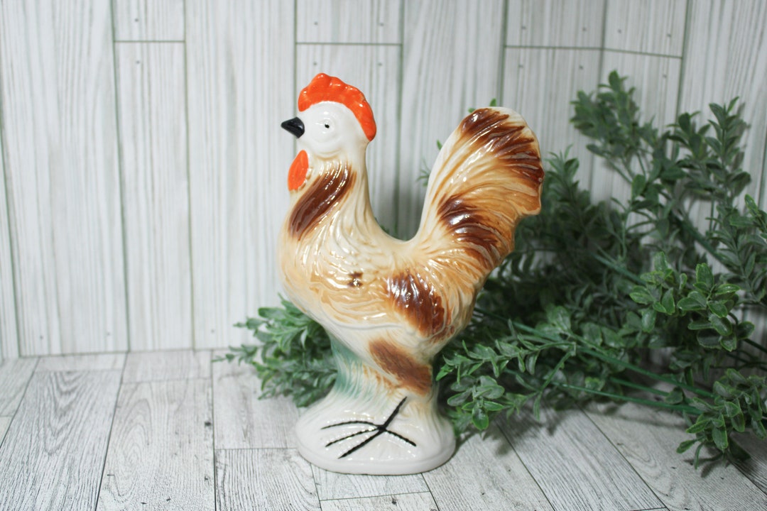 Rooster Figurine - Lusterware Made in Brazil - Orange, Brown Colors ...
