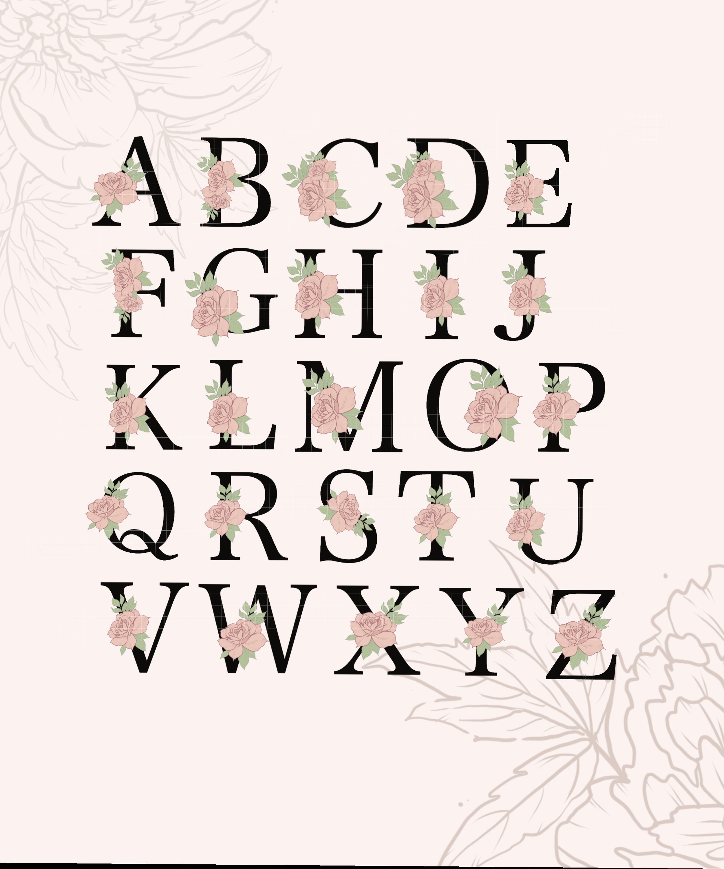 Floral Art Letters Alphabet Clip Art Set Flower Letters | Etsy