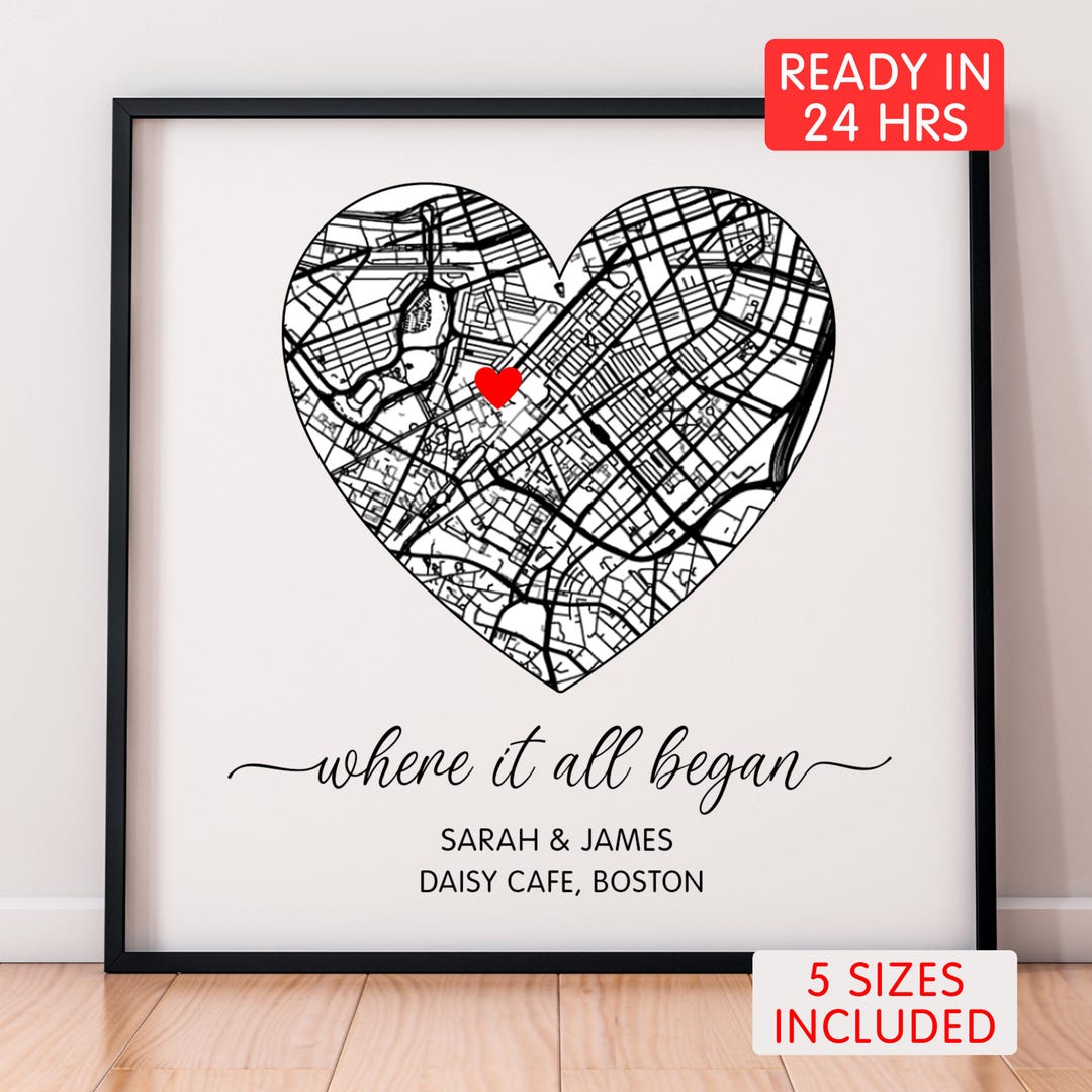 Personalized Where We Met Map, Custom Couple Gift, First Date Location ...