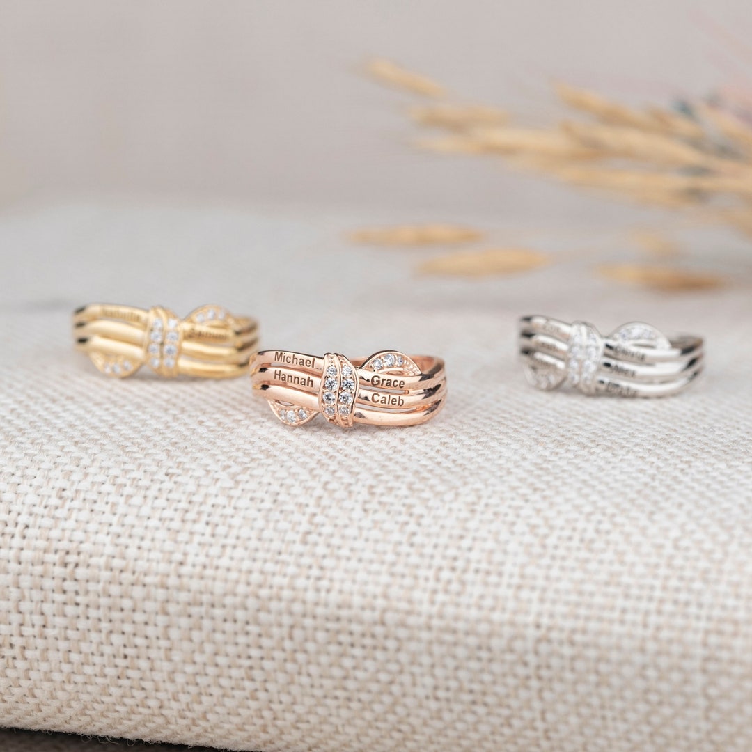Name Engraved Ring, Braid Ring, Mother Grandma Family Ring Gifts, Gold ...