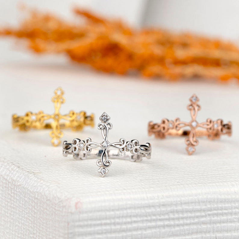 Unique Cross Ring, Dainty Cross Ring, Sterling Silver Ring, Religious ...