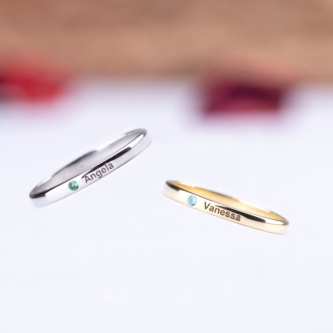 14K Gold Name Ring, Solid Gold Name Ring With Birthstone, Birthstone ...