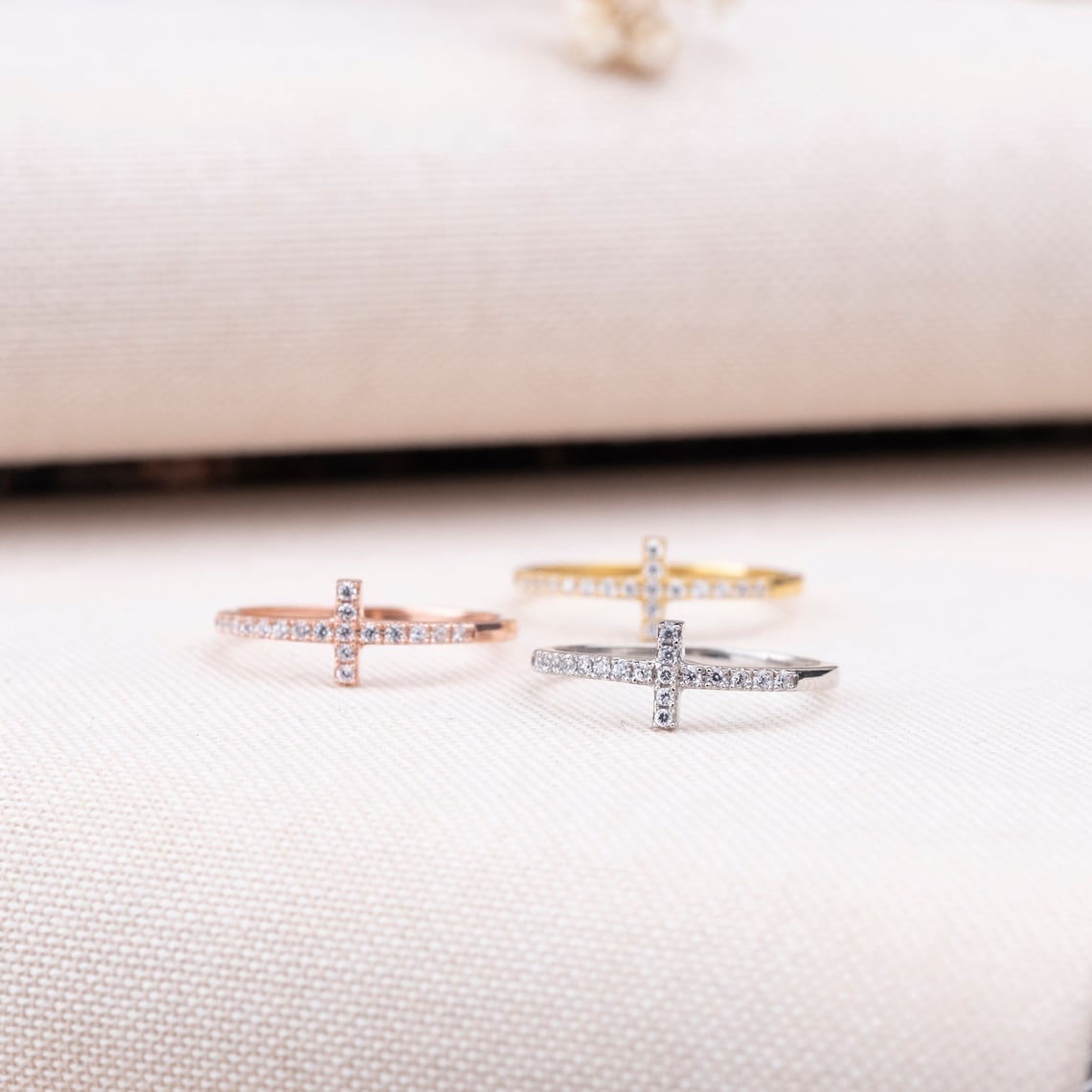 Diamond Cross Ring Dainty Cross Ring Sterling Silver Ring | Etsy