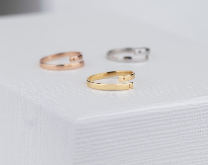 Custom Initial Ring Gold Initial Ring Double Initial Ring - Etsy
