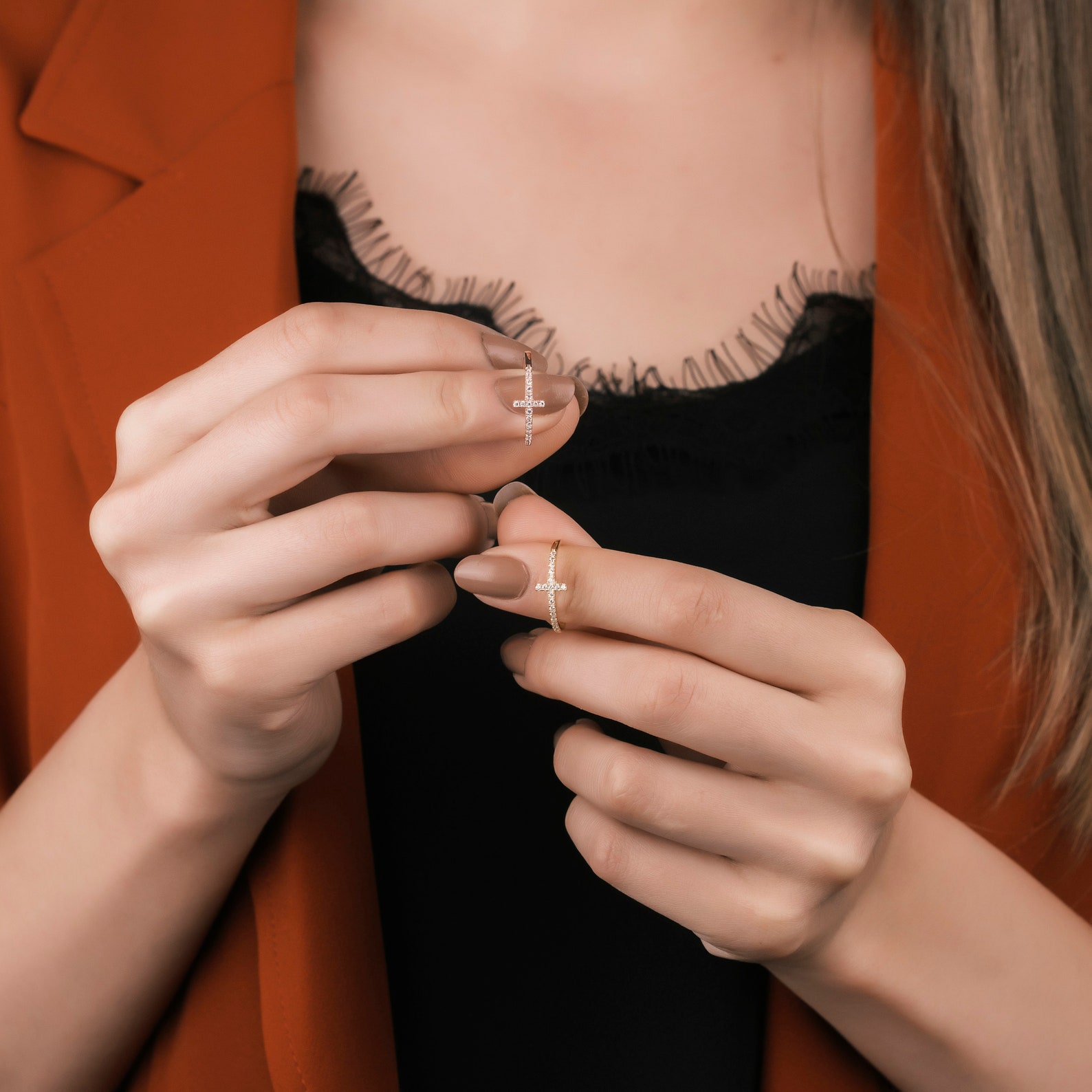 Diamond Cross Ring Dainty Cross Ring Sterling Silver Ring | Etsy