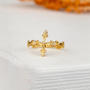 Unique Cross Ring, Dainty Cross Ring, Sterling Silver Ring, Religious ...