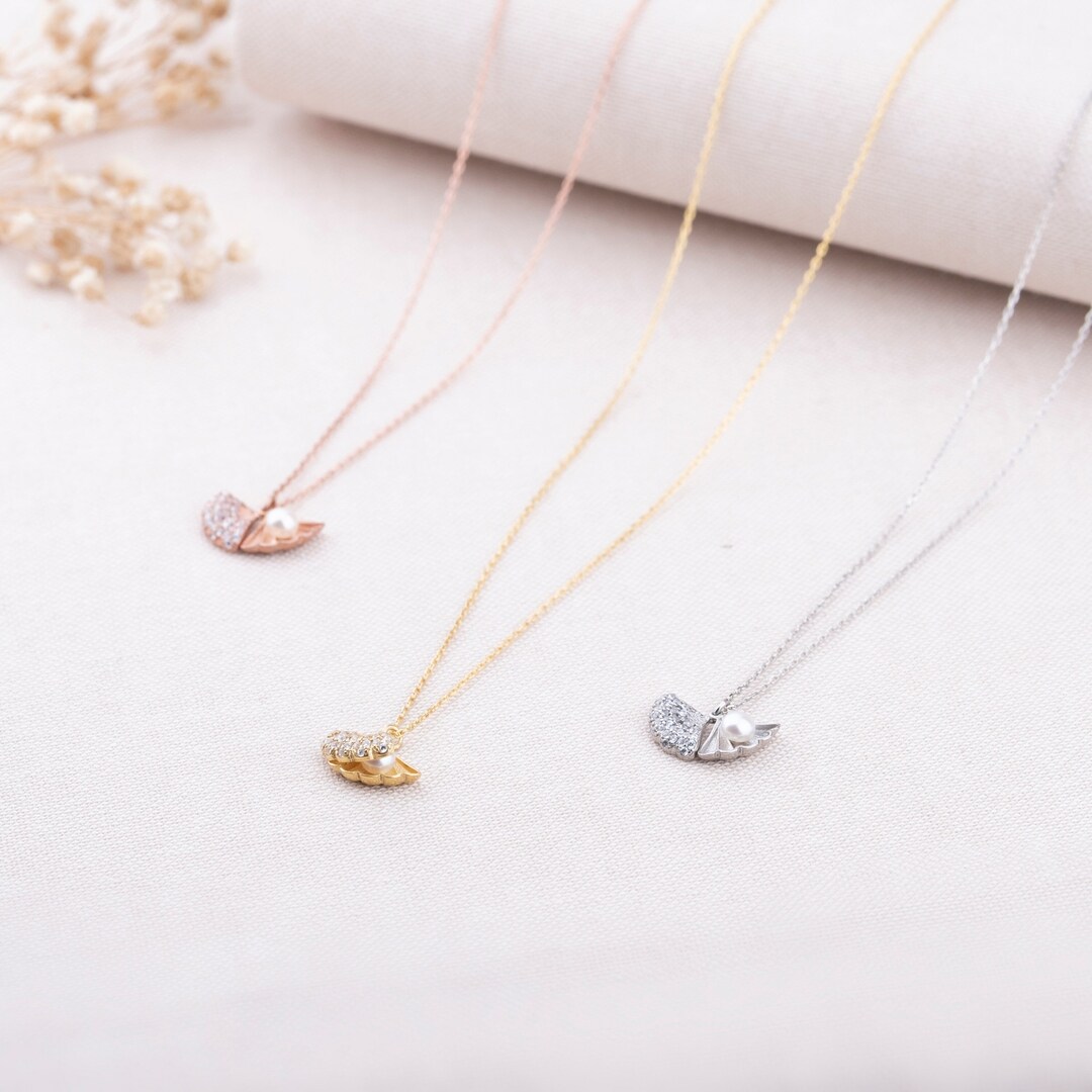 Pearl Necklace, Mussel Sterling Silver, Shell Necklace, Gold Necklace ...
