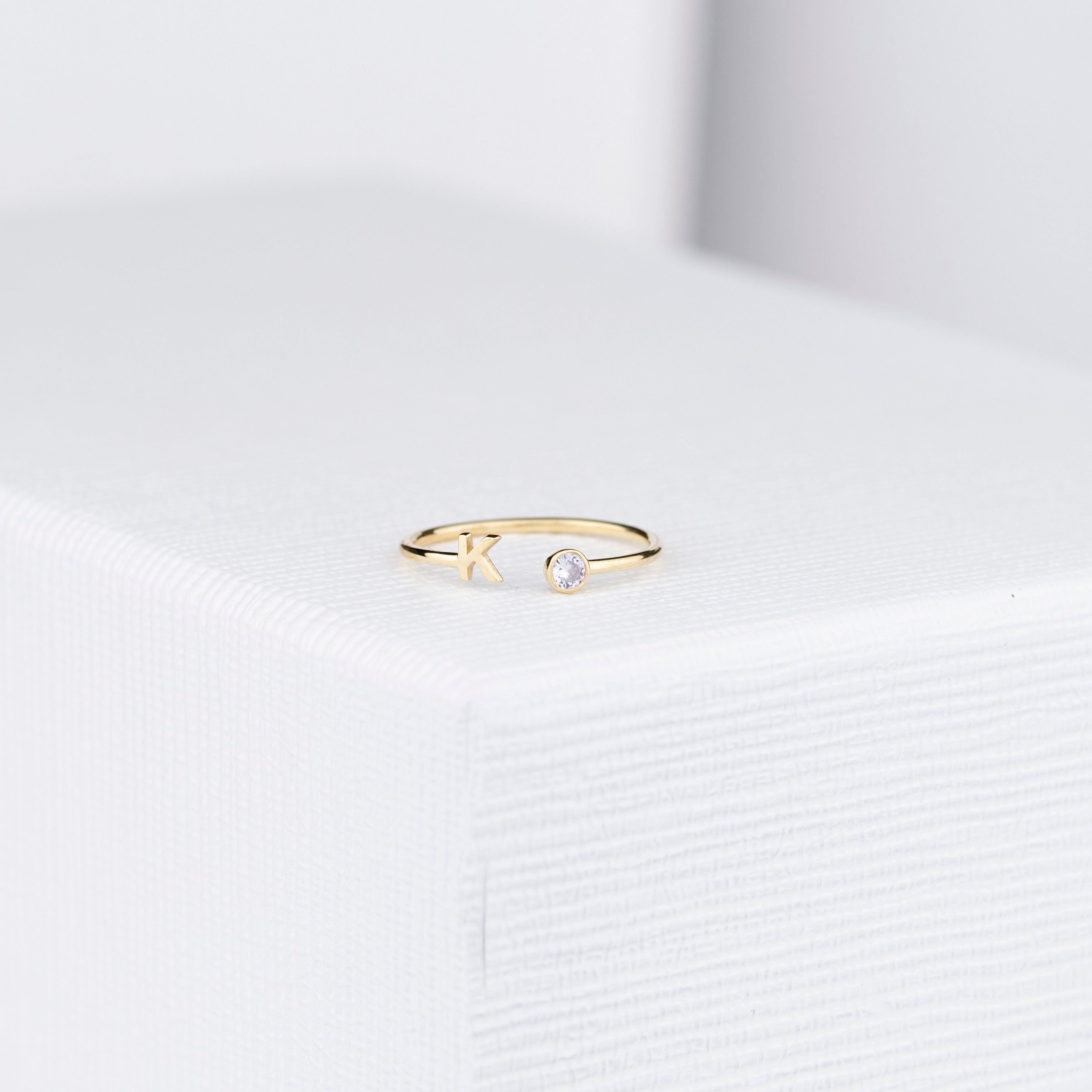 Minimal Birthstone Initial Ring Personalized Letter Ring | Etsy