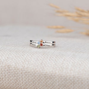Engraved Sterling Silver Family Names Ring With Birthstones - Etsy