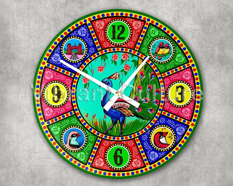Wall Clock, Truck Art Peacock, Traditional, Pakistani Indian Truck Art ...