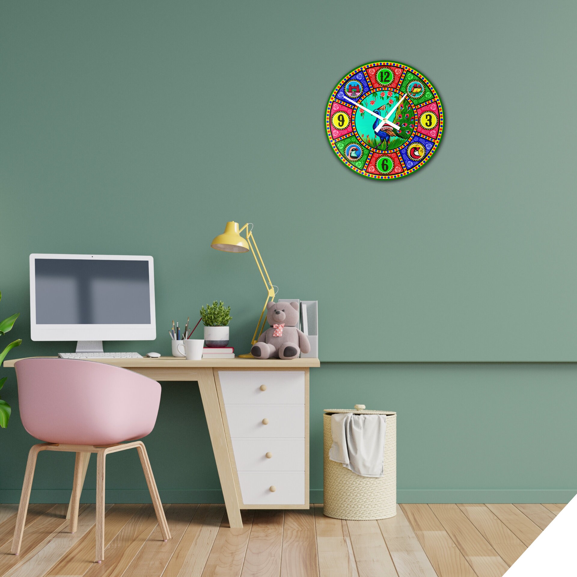 Wall Clock, Truck Art Peacock, Traditional, Pakistani Indian Truck Art ...