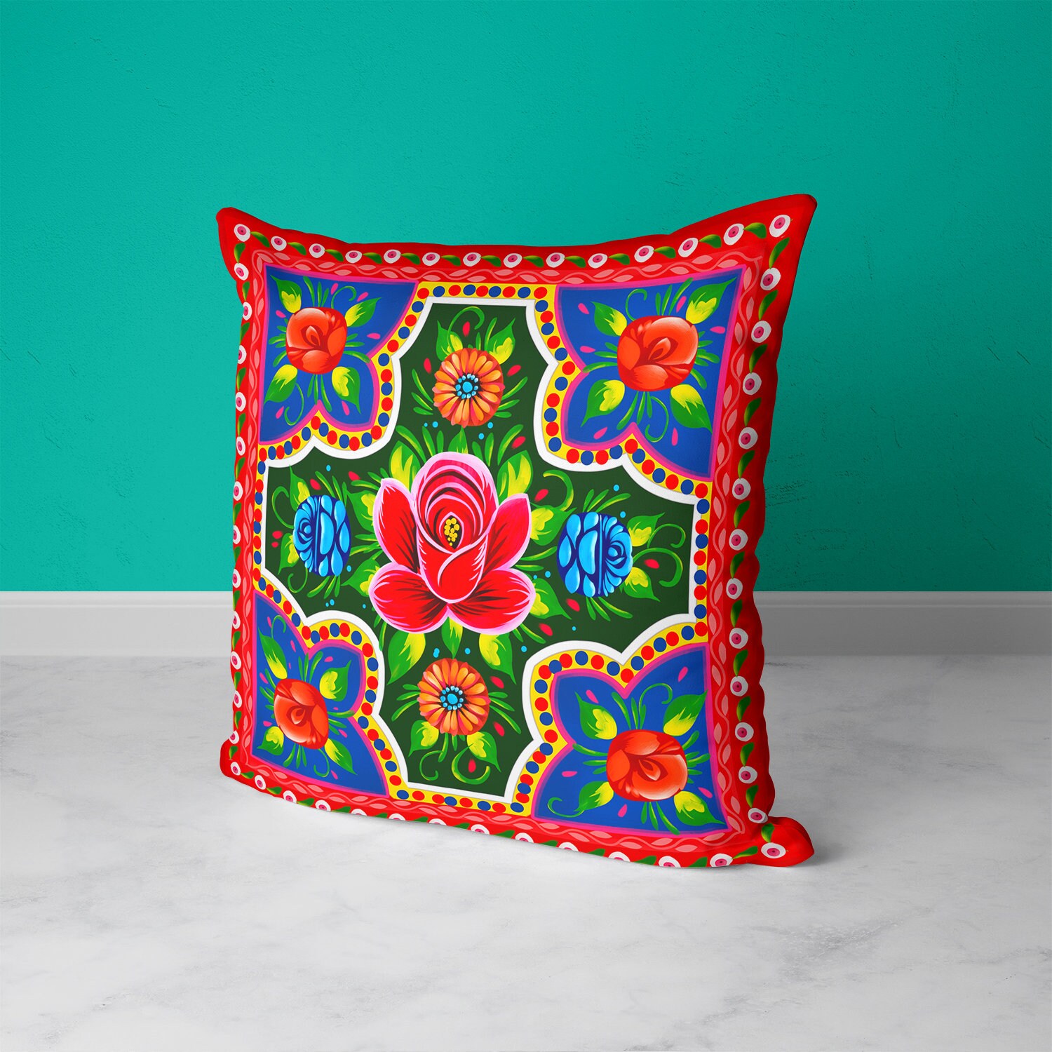 Truck Art Design, Pakistani, Indian Style Colorful Pillow, Peacock ...