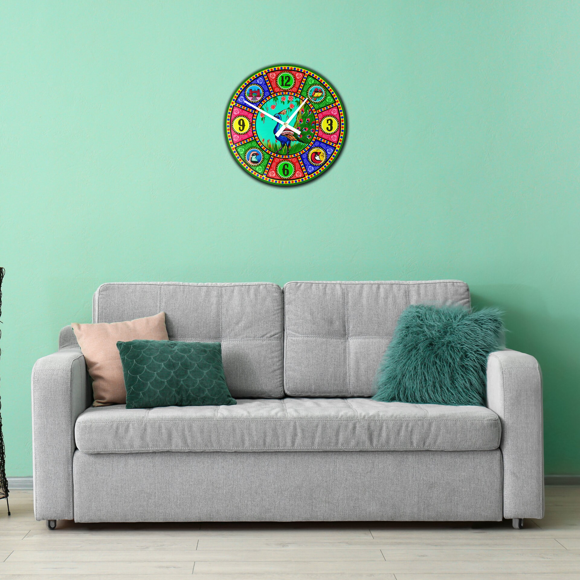 Wall Clock, Truck Art Peacock, Traditional, Pakistani Indian Truck Art ...