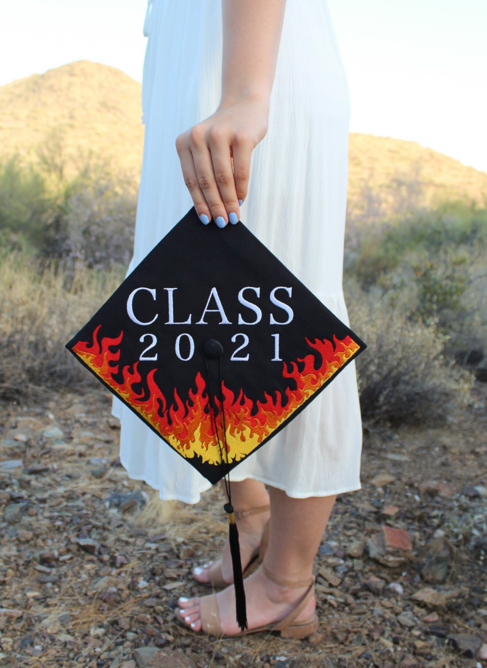 Flame Embroidered Graduation Cap Topper Grad Cap Decoration - Etsy