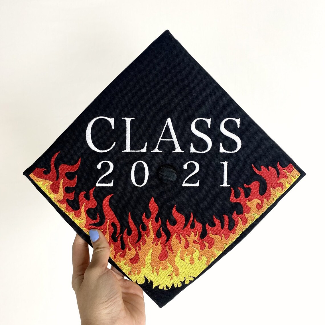 Flame Embroidered Graduation Cap Topper Grad Cap Decoration | Etsy