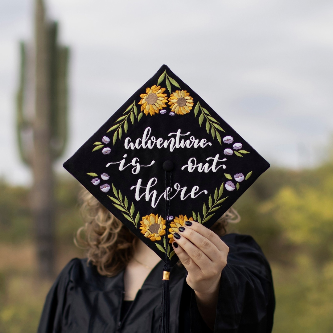 Embroidered Sunflower Graduation Cap Topper | Graduation Cap Decoration ...