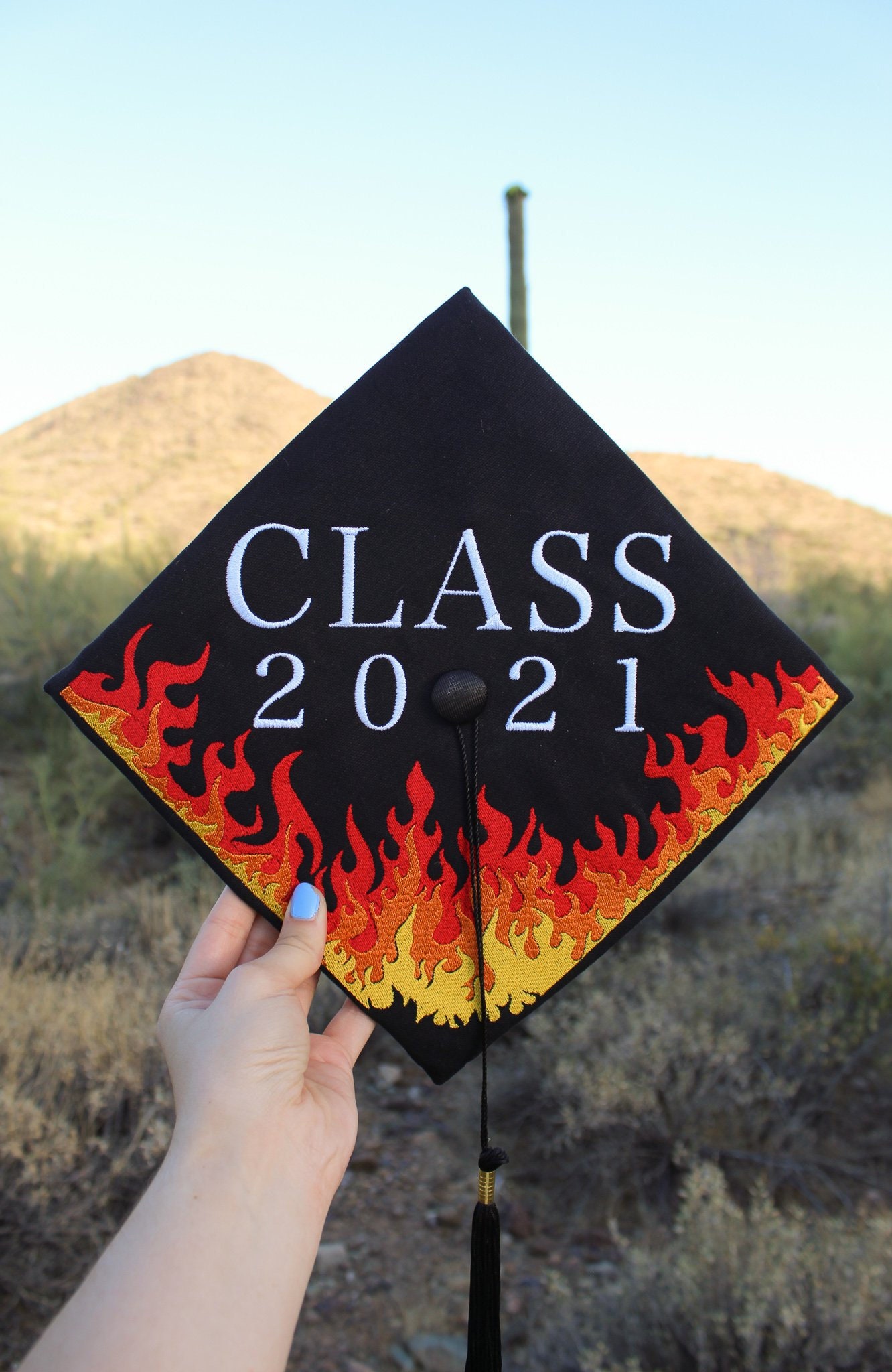 Flame Embroidered Graduation Cap Topper Grad Cap Decoration | Etsy